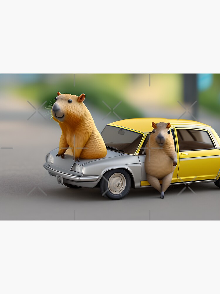 "Cute Capybaras and a yellow car" Sticker for Sale by jorgechubuter ...