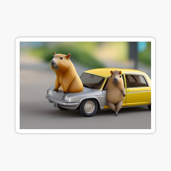 "Cute Capybaras and a yellow car" Sticker for Sale by jorgechubuter ...