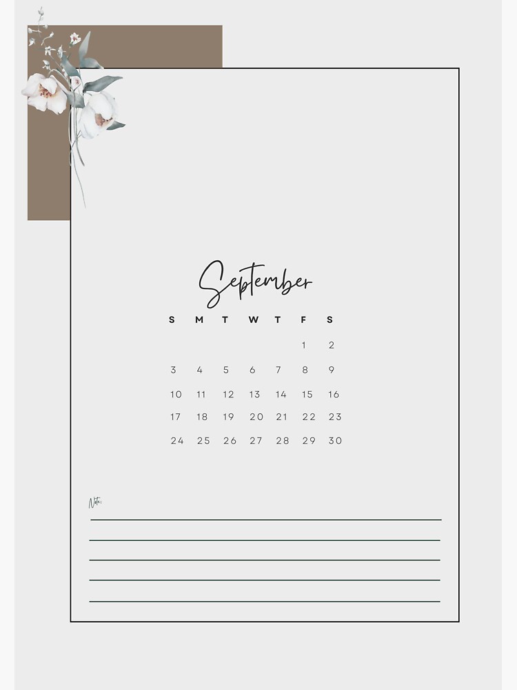 "2023 Minimalistic Floral Aesthetic September Printable Calendar, A4 ...