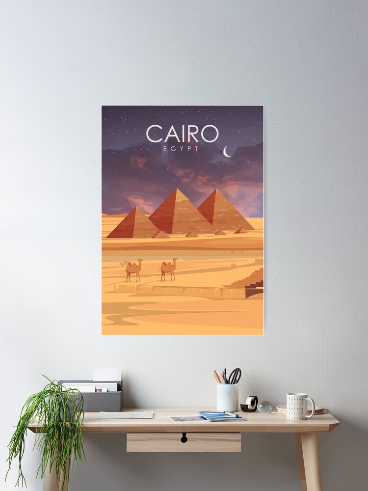 "Cairo Egypt Vintage Minimal Retro Travel Poster at Night" Poster for ...