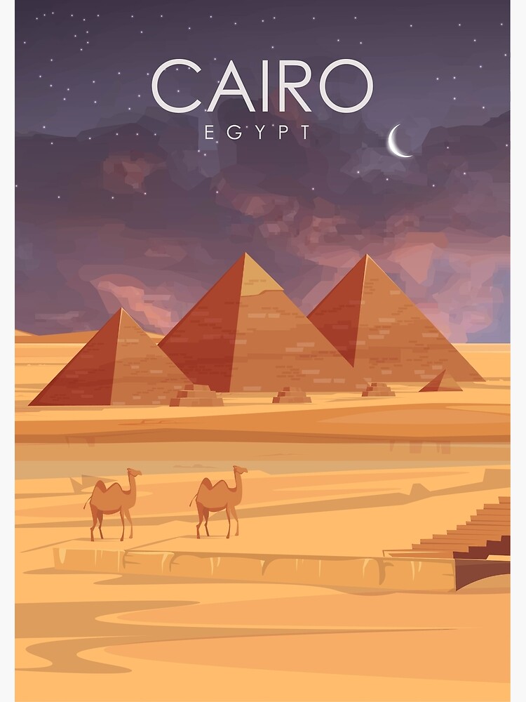 "Cairo Egypt Vintage Minimal Retro Travel Poster at Night" Poster for ...