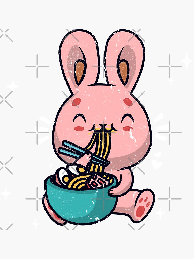 "Kawaii Bunny Rabbit Eating Ramen Noodles Anime Japanese" Sticker for ...