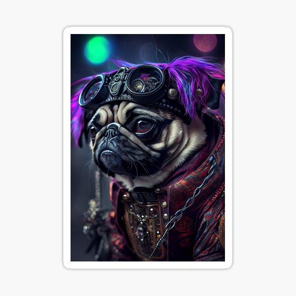 "Cyberpug - Cute Cyberpunk Punk Pug" Sticker for Sale by Wizard-Mail ...