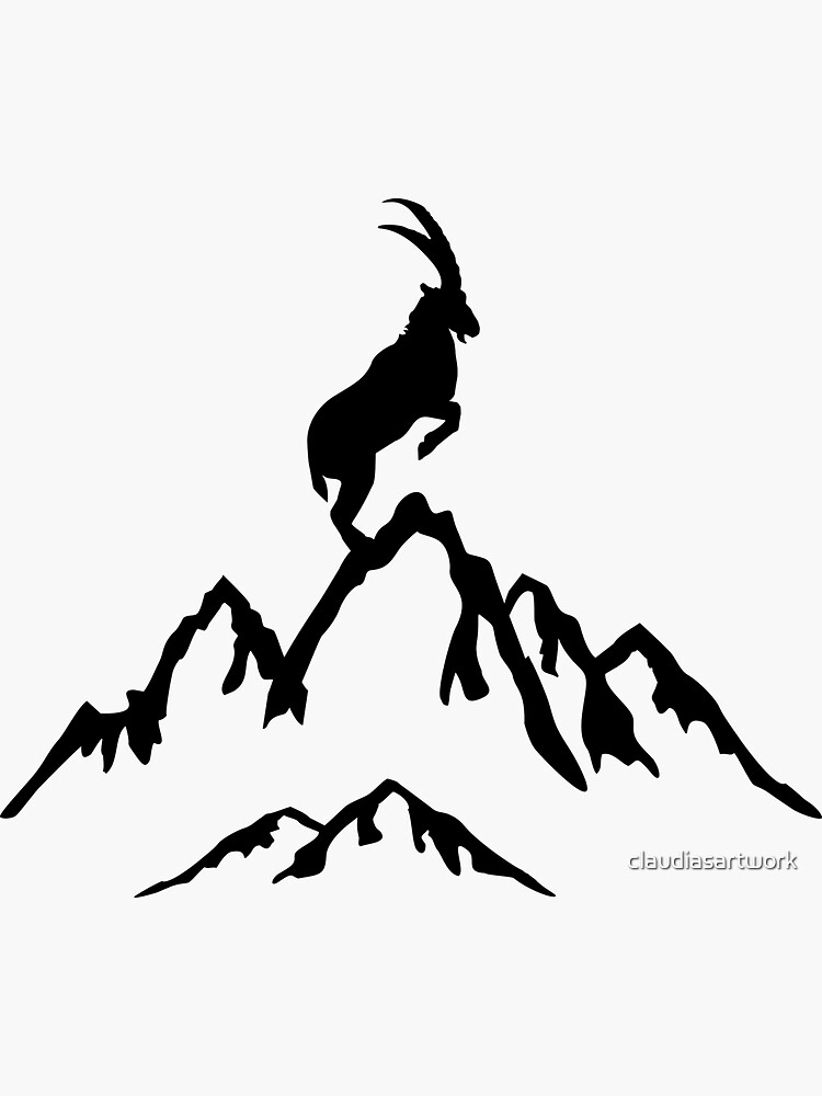 Pegatina «Montaña y Capricornio, Montañas y Cabra Montés, Aries» de ...