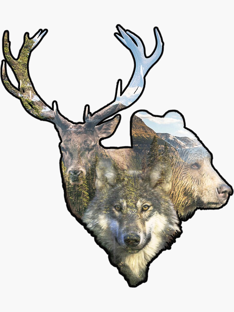 "Wolf, buck and bear double exposure " Sticker for Sale by PaunovicT ...
