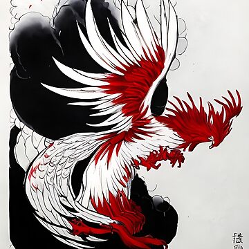 " white and red phoenix flying, japanese ink artstyle" Sticker for Sale ...
