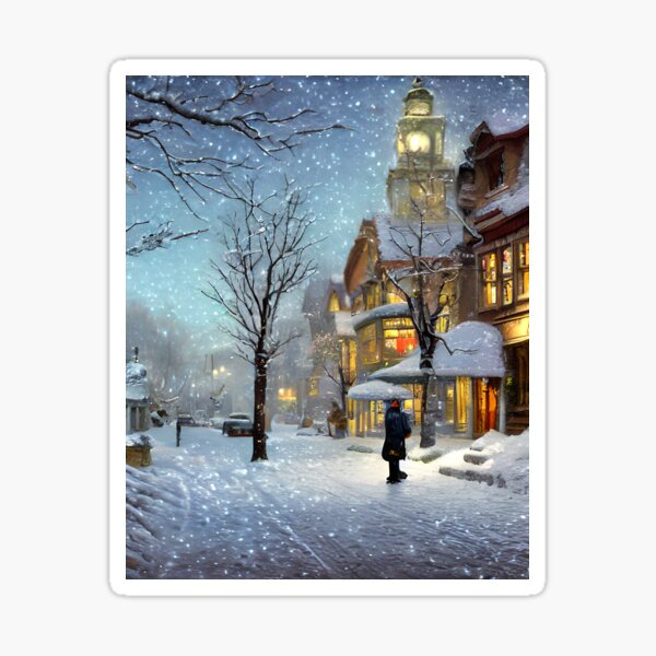 "Winter on Main Street oil painting, Old fashioned Christmas, painted ...
