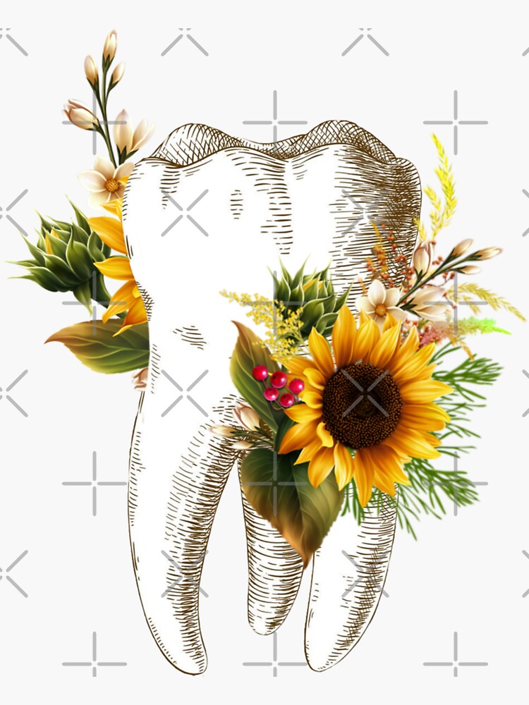 "Tooth with Sunflowers - Dental" Sticker for Sale by guaka-molly ...
