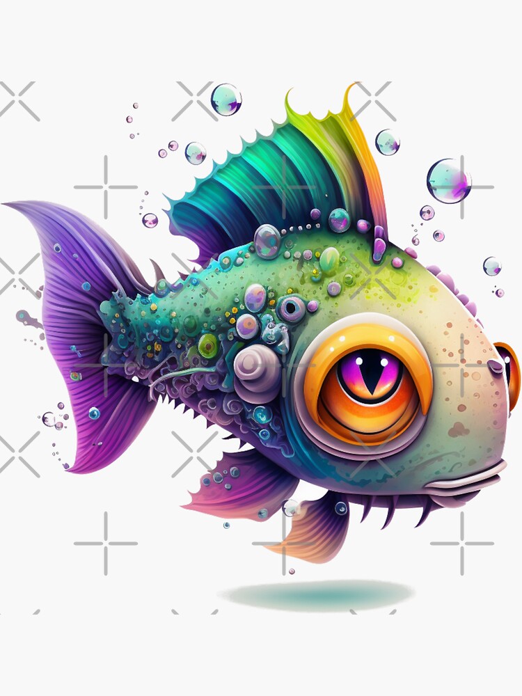 "Alien Fish With Big Eyes and Purple Fins" Sticker for Sale by ...