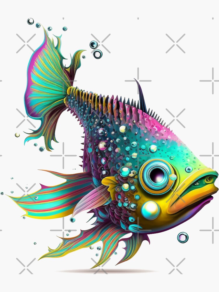 "Alien Fish With Big Eyes and Green Fins" Sticker for Sale by ...
