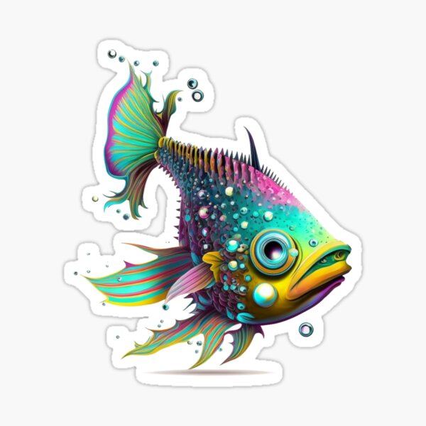"Alien Fish With Big Eyes and Green Fins" Sticker for Sale by ...