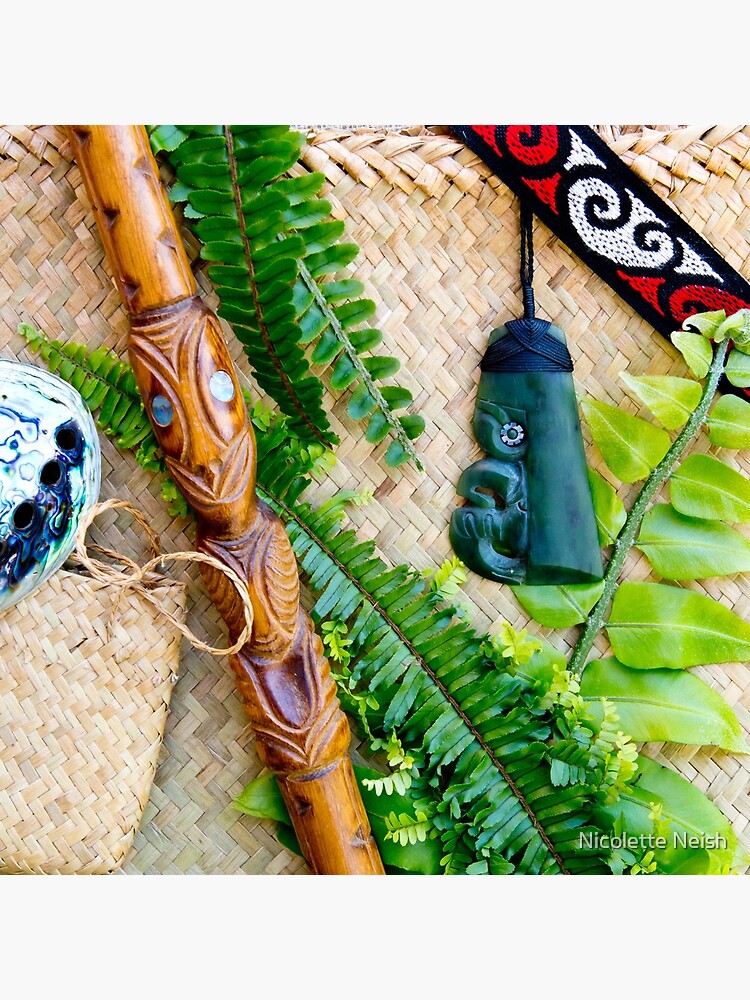 "NZ Maori Theme - Toki Tiki Greenstone And Wooden Tokutoku" Acrylic ...
