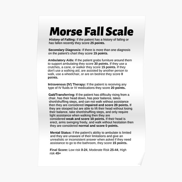 "Morse Fall Scale Chart" Poster for Sale by Caregiverology | Redbubble