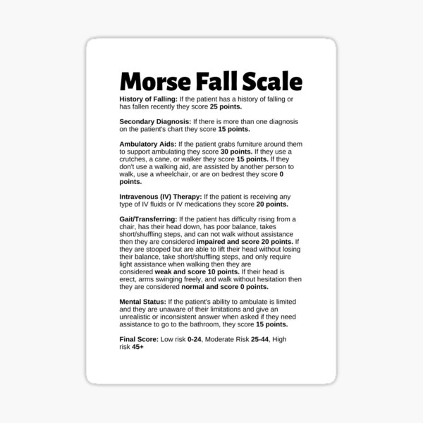 "Morse Fall Scale Chart" Sticker for Sale by Caregiverology | Redbubble