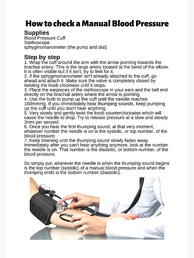 How to Check a Manual Blood Pressure Instructions Poster for Sale by Caregiverology Redbubble