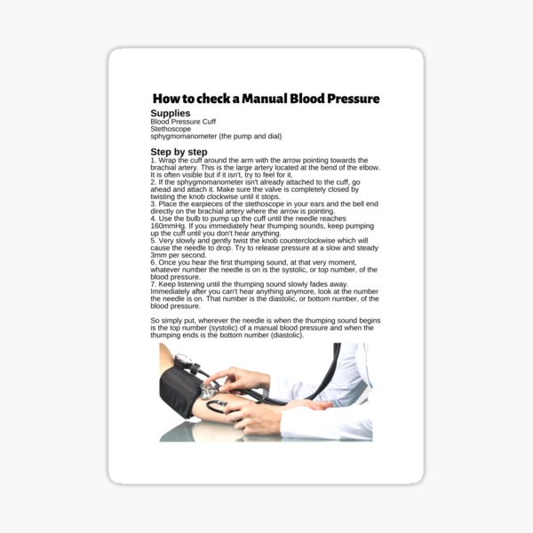 How to Check a Manual Blood Pressure Instructions Sticker for Sale by Caregiverology Redbubble
