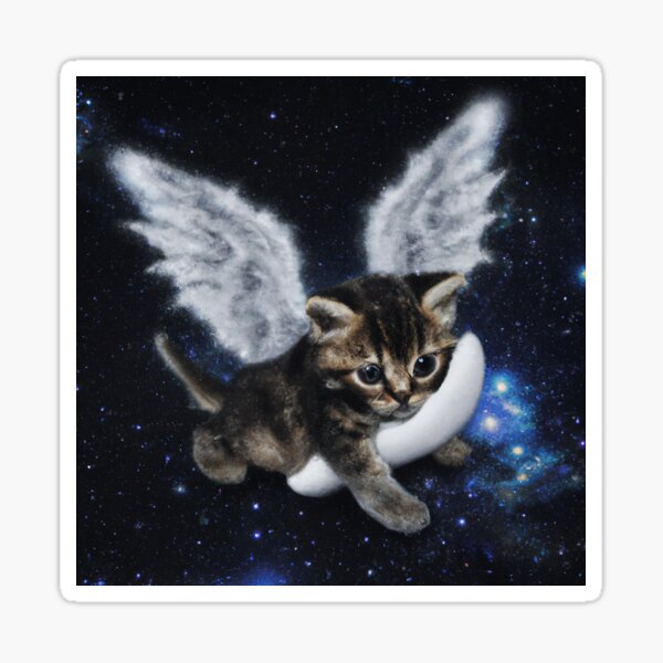 "AI Art Cute Fluffy Tabby Kitten flying trough Space" Sticker for Sale ...