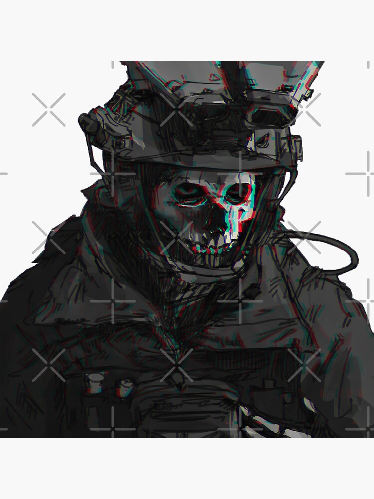 "Simon Ghost Riley black and white glitch" Sticker for Sale by ...