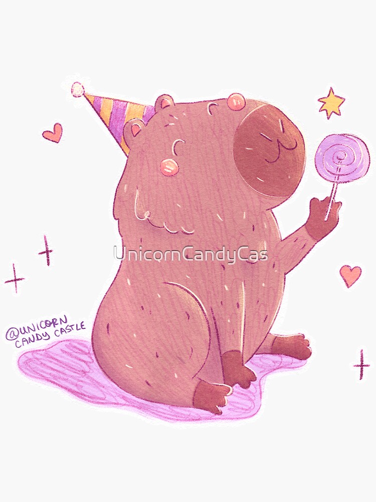 "Birthday Party Hat Capybara - Cute Capy Eating a Lollipop" Sticker for ...