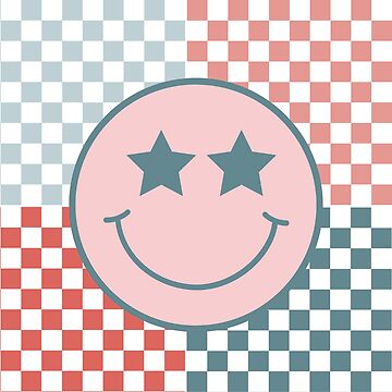 "Preppy Smiley Face on Pastel Pink and Blue Checker Board" Poster for ...