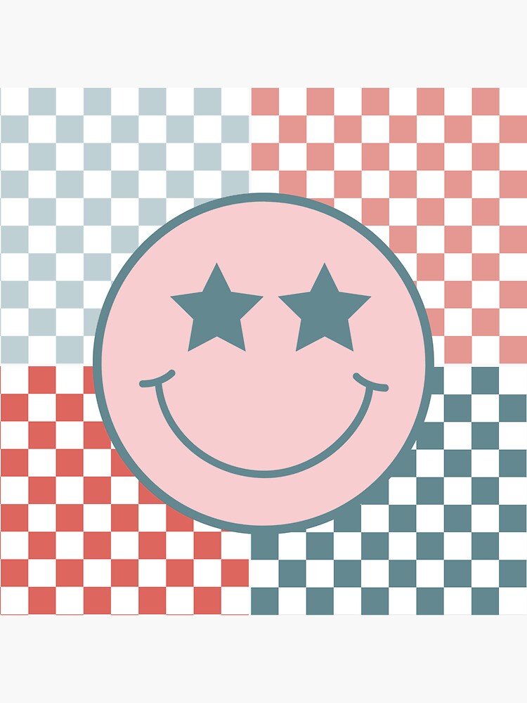 "Preppy Smiley Face on Pastel Pink and Blue Checker Board" Sticker for ...
