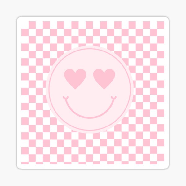 "Preppy Aesthetic Pink Smiley Face With Heart Eyes on Checker Board ...