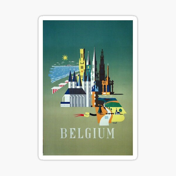 "Vintage Belgium Travel Poster | Old Belgian Tourism Poster " Sticker ...