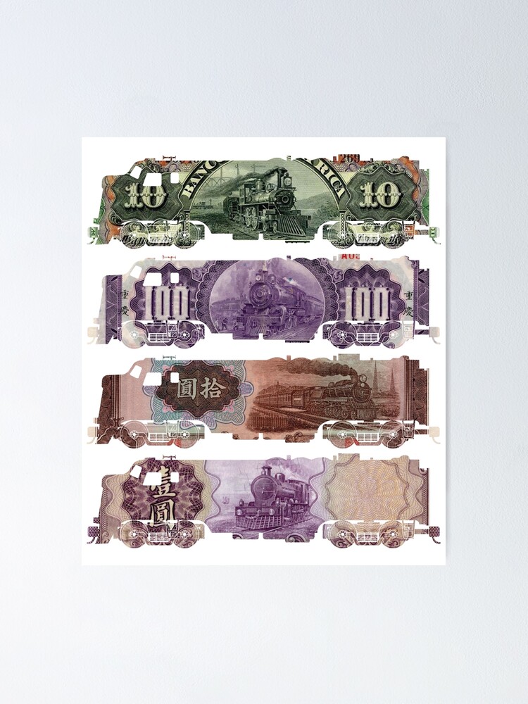 "Trains on banknotes - Set 1 - Money" Poster for Sale by cartoon ...