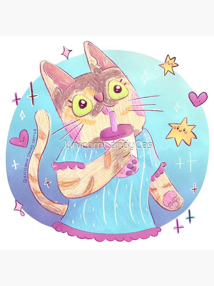 "Calico Cat Wearing Clothes and Drinking Boba Tea" Poster for Sale by ...