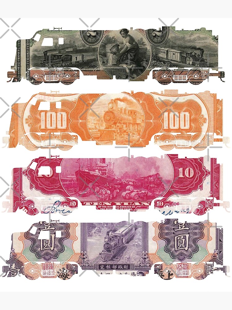 "Trains on banknotes - Set 2 - Money" Greeting Card for Sale by cartoon ...