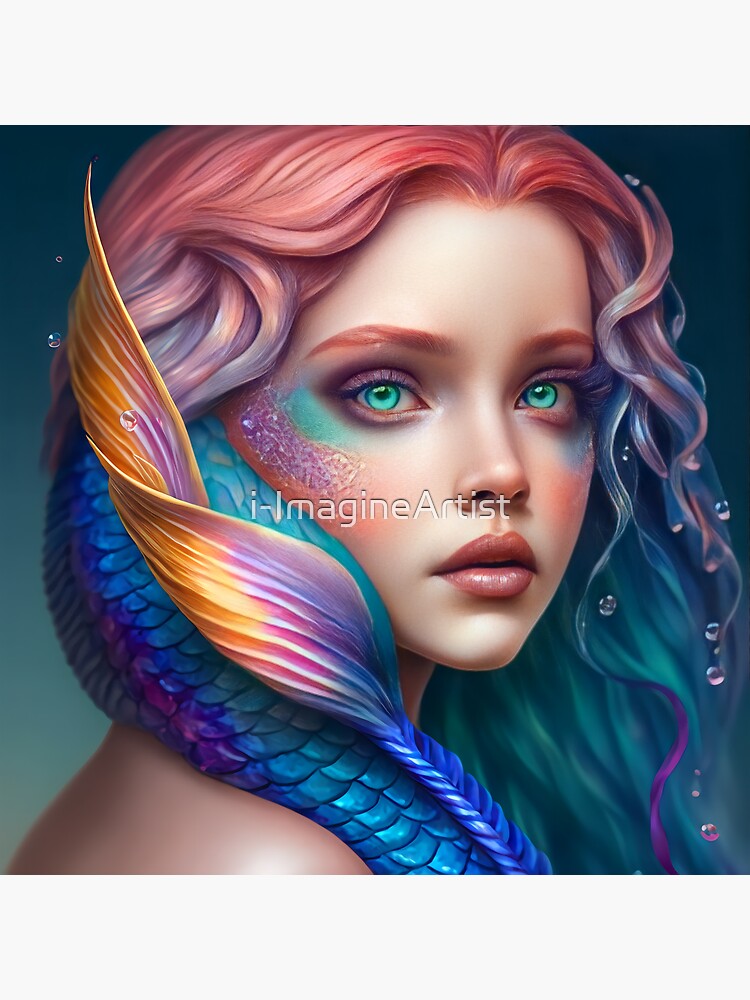 "Beautiful Colorful Mermaid" Sticker for Sale by i-ImagineArtist ...