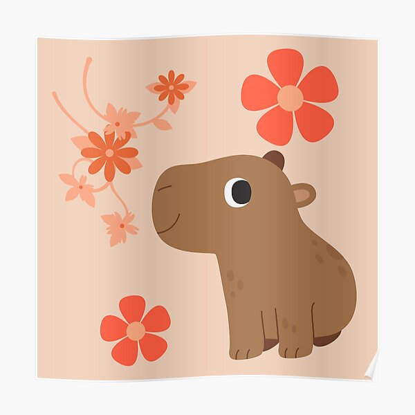 "Capybaras baby with orange flowers " Poster for Sale by ArlacV | Redbubble