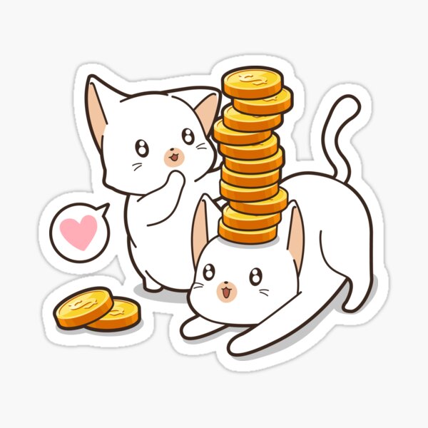 "Cute Kawaii Cats Collecting Coins" Sticker for Sale by rereynoso ...