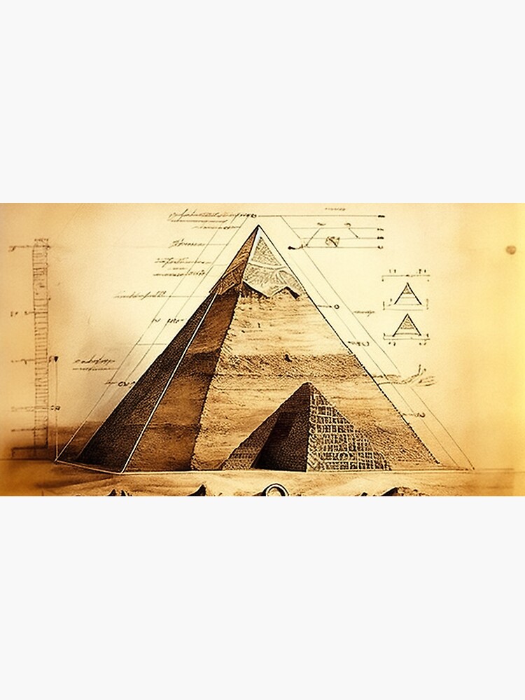 "Ancient Egyptian pyramid in Sahara Desert technical drawing with ...