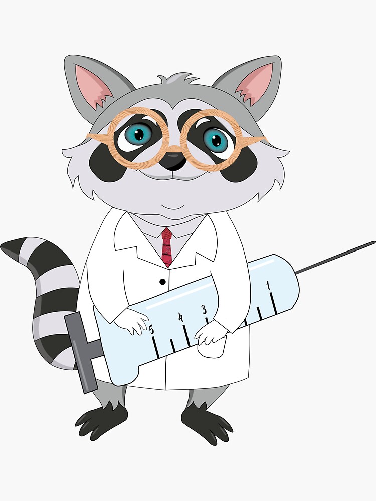 "Cute Doctor raccoon holding a syringe" Sticker for Sale by atedesigns ...