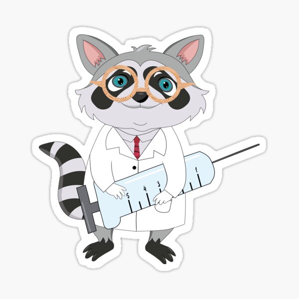 "Cute Doctor raccoon holding a syringe" Sticker for Sale by atedesigns ...