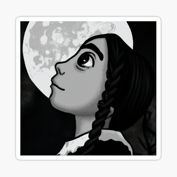 "Dark Wednesday Adams Staring At the Moon From Netflix Fan Art" Sticker ...