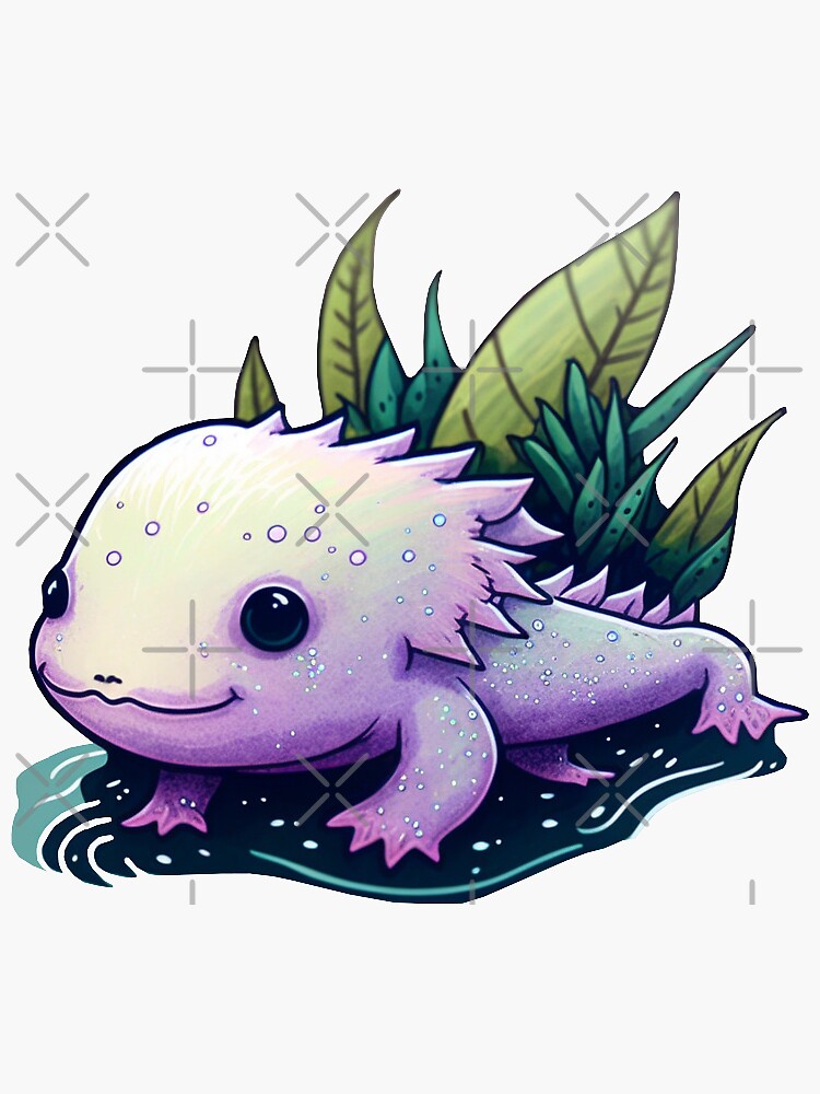"Adorable Purple Axolotl in Puddle of Water" Sticker for Sale by ...