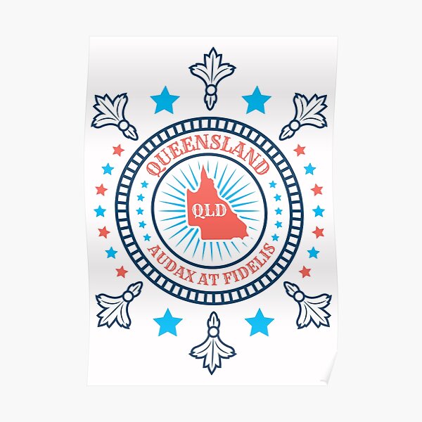 "Queensland State Map Motto - Multicolor QLD Australia States" Poster ...