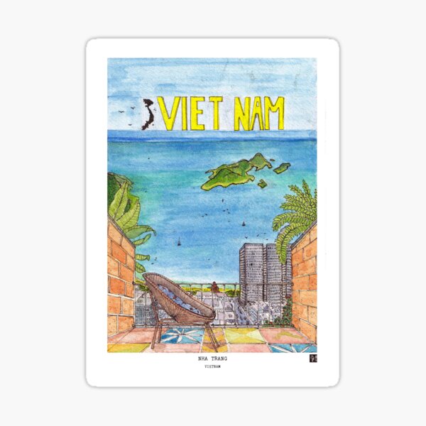 "Nha Trang Sea Top View Vietnam Watercolor Illustration" Sticker for ...