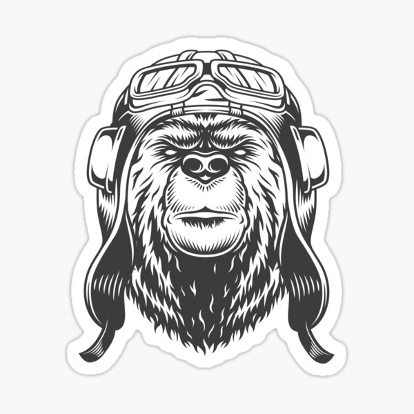 "Vintage Pilot Bear Head Helmet Monochrome Style" Sticker for Sale by ...