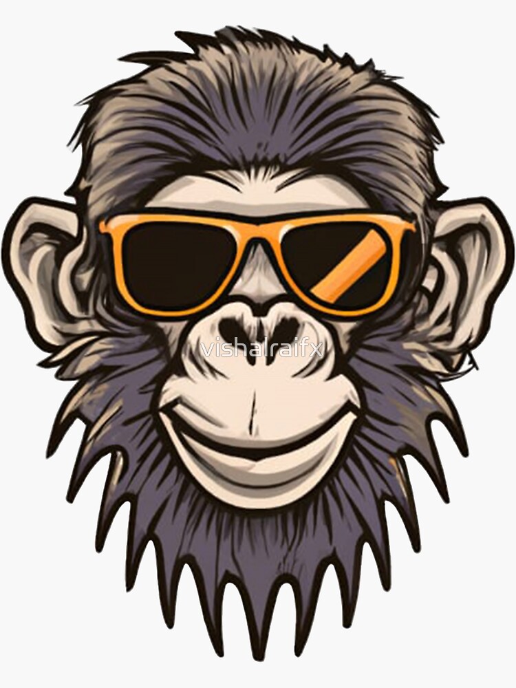 "Cool beard monkey portrait wearing orange sunglasses" Sticker for Sale ...
