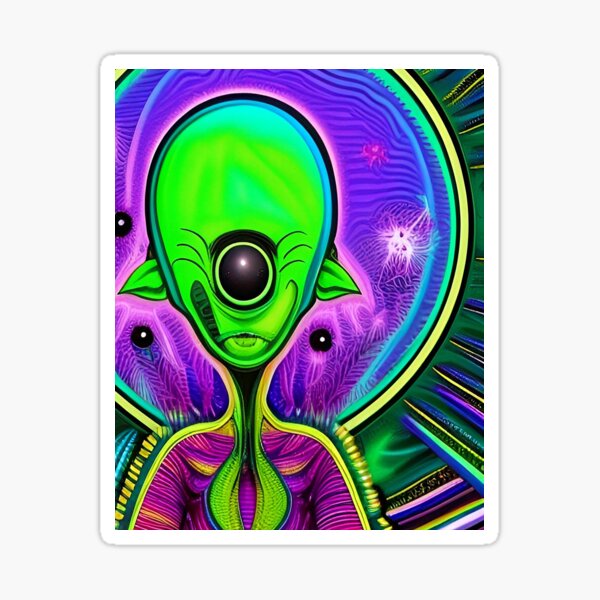 "Trippy alien art. Colorful psychedelic extraterrestrial" Sticker for ...