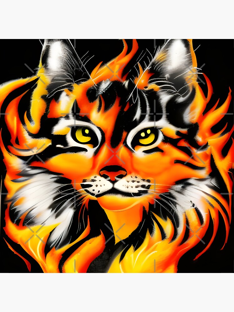 Pegatina «Arte generado por IA, dibujo de tinta Fire Lynx 3» de ...