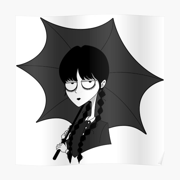 "Wednesday Addams from Netflix Show Wednesday - Black and White Cartoon ...