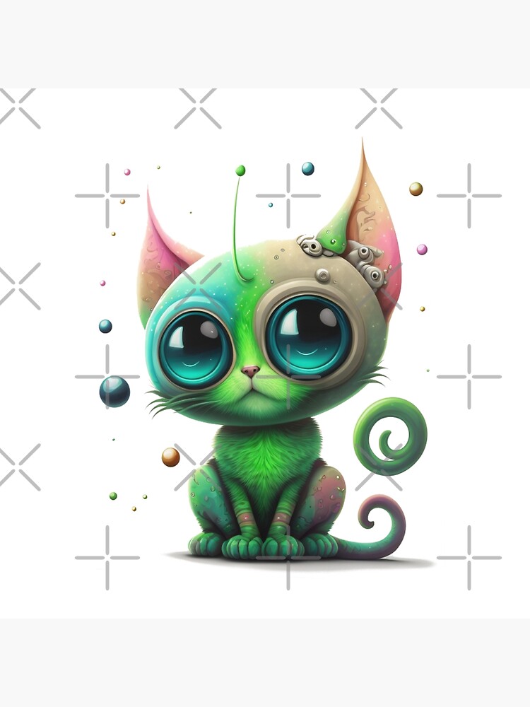 "Cute Green Alien Cat With Monstrous Eyes" Poster for Sale by ...