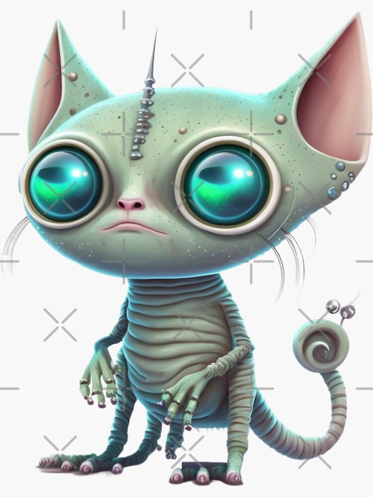 "Freaky Alien World Cat With White Center Antenna" Sticker for Sale by ...