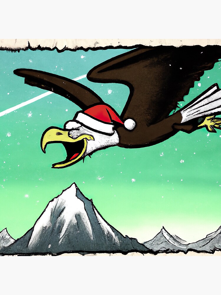 Póster «Flying Cartoon Laughing Eagle con sombrero de Santa en el fondo ...
