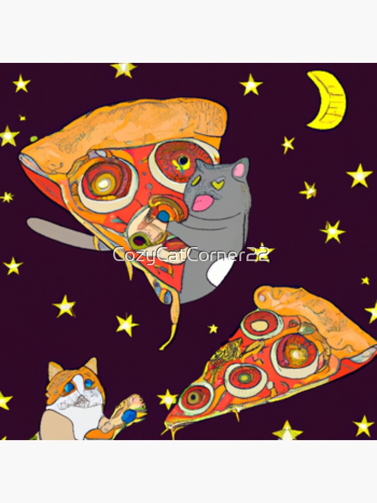 "Cats eating pizza floating in space design" Sticker for Sale by ...