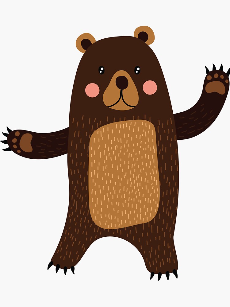 "Brown Cartoon Bear Standing Up" Sticker for Sale by PrintPortal ...